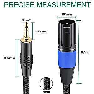 JOMLEY 3.5mm to XLR Cable, XLR to 3.5mm Unbalanced Aux Micphone Cbale, 1/8 inch Mini Jack Stereo to XLR Male Cord Adapter for Cell Phone, Laptop, Speaker, Mixer - 3.3ft