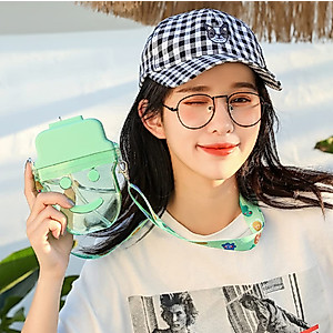 YunQin Outdoor Travel 300ML/10oz Cute Water Bottles with Straws, Creative Smile Leakproof Plastic Drink Water Bottles,Adjustable Shoulder Strap Water Jug for Girls. (Green)