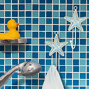 MShengM Set of 4 Starfish Decorative Wall Hooks,White Starfish Decor Hooks,Beach Coastal Wall Hooks,Beach Ocean Home Coastal Bathroom Hook for Clothes,Aprons,Towels,Hats