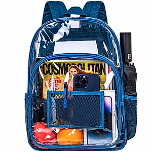 gxtvo Clear Backpack, Heavy Duty Transparent Bookbag, See Through Backpacks for Women Men- Navy