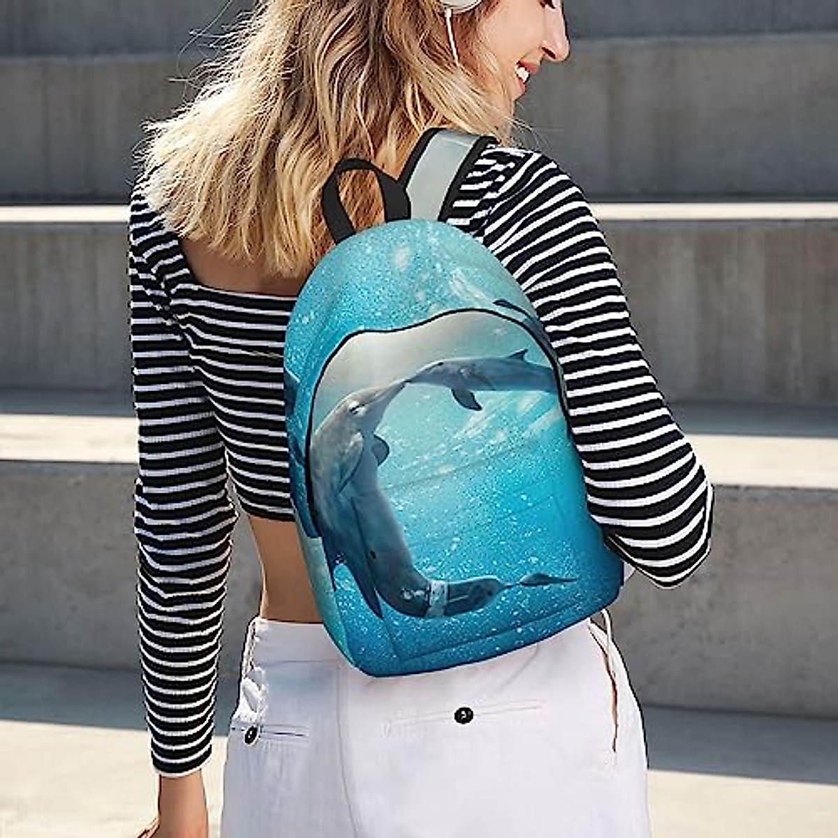 VGFJHNDF winter the dolphin print Canvas Backpack,Durable Canvas Backpack for Any Adventure