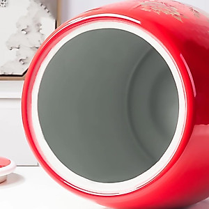 Ceramic Food Storage Jar Rice Storage Container Grain Storage Bin Ceramic Rice Bucket Rice Storage Box Sealed Rice Bin Cereal Rice Container for Kitchen(Red,15KG)