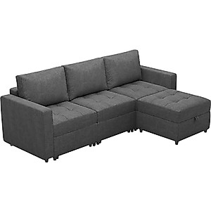 Belffin Modular Sectional Sofa Couch Set with Ottoman Morden Fabric Convertible Pull Out Couch with Reversible Chaise and Storage Drawers 3-Seat Sofa Sectionals L Shape Couch for Apartment Black Grey