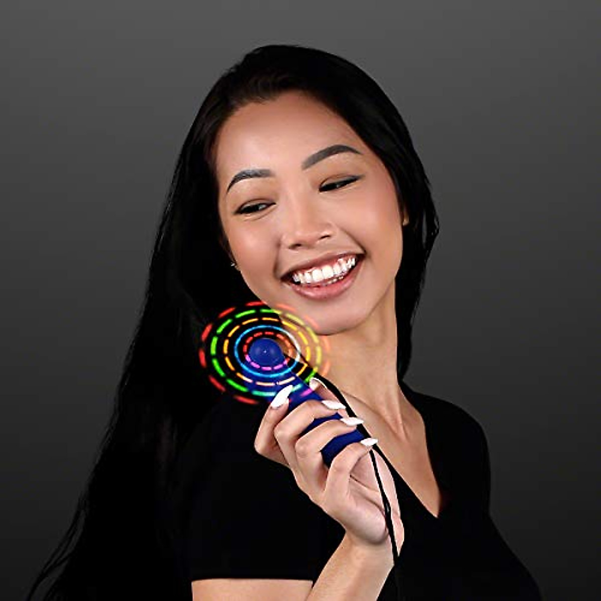 FlashingBlinkyLights Light Up LED Mini Handheld Fans with Blue Handles (Set of 12)