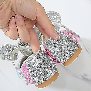 BODOAO Girls Baby Shoes Sequin Rhinestone Bow Sandals Dancing Shoes Infant Pearl Bling Shoes Single Kids (A1-Gold, 2 Big Kids)