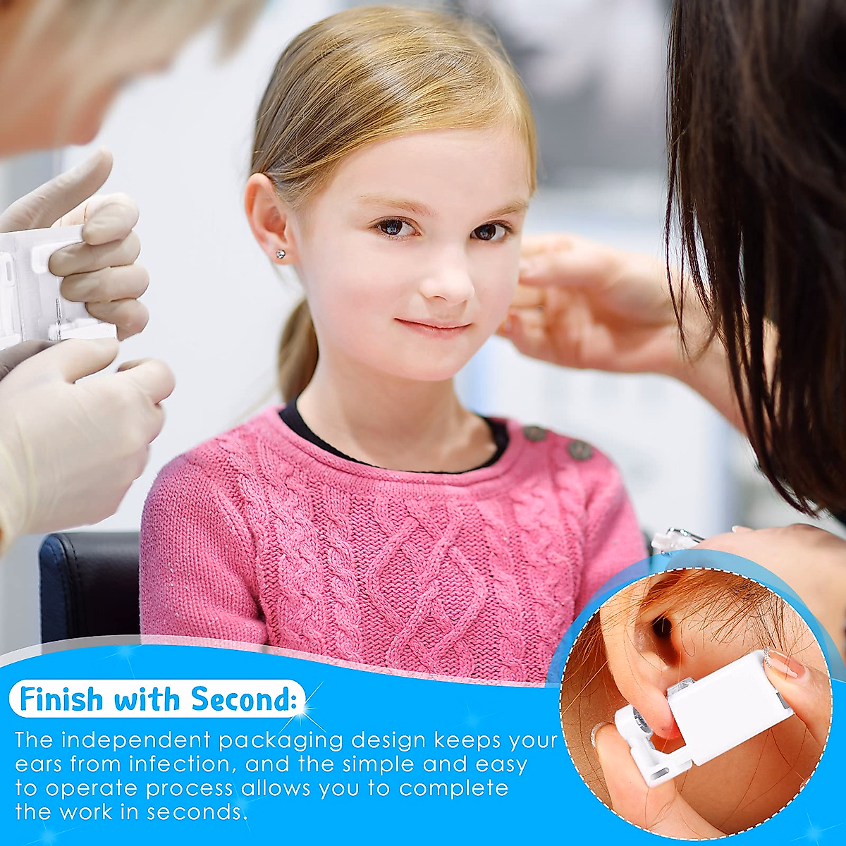 Mudder 8 Pieces Self Disposable Ear Piercing Kit Safety Portable Nose Mouse Piercing Tools with Crystal Ear Studs (White)