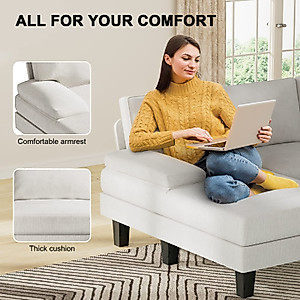 JUMMICO Convertible Sectional Sofa Couch, 4 Seat Sofa Set for Living Room with Throw Pillows, U-Shaped Modern Minimalist Fabric Modular Sofa with Double Chaise & Memory Foam (White)