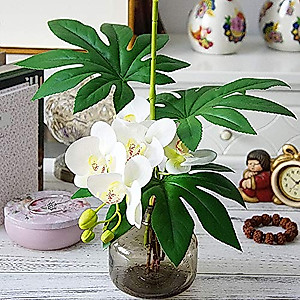 Calcifer 6 Pcs 3D Artificial Real Touch Latex Phalaenopsis Orchid Stem Bouquets Artificial Flowers for Wedding Party Home Garden Decoration (White&Yellow Heart)