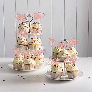 Gyufise 24Pcs Bride to Be Cupcake Toppers Rose Gold Glitter I Do Love Heart Ring Miss To Mrs Cupcake Picks Bridal Shower Cake Decorations for Wedding Engagement Bachelorette Party Supplies
