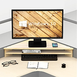 SUNDAY HOME Desk Computer Monitor Corner Stand Wooden, 2 Tier Solid Wood Monitor Riser Desk Organizers Rack Natural Wood (Size : 79CM)