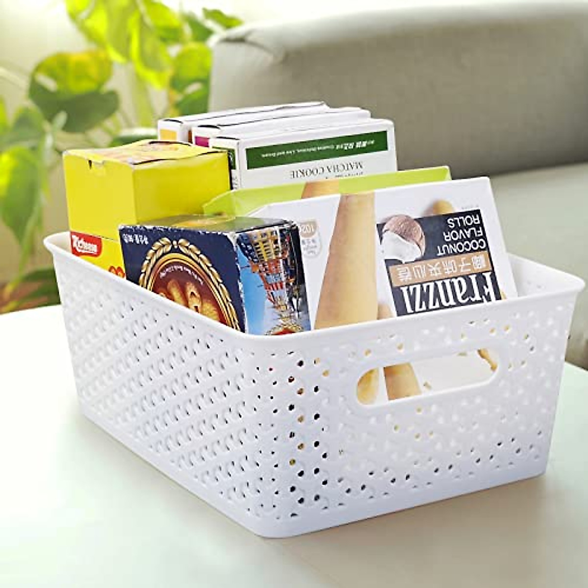 Obstnny Plastic Storage Baskets for Organizing, White Plastic Basket Bins, Set of 4