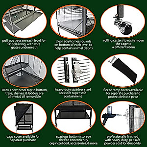 Durable All-Metal Mansion Cage for Chinchillas, Rats, Ferrets, Degus (2-Level)