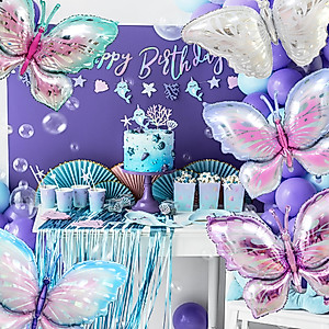 AEXHOT 10 PCS Butterfly Balloons, Gradient Giant Butterfly Foil Mylar Balloon Butterfly Birthday Decorations for Butterfly Theme Birthday Party Wedding Supplies (Purple, Blue,Green)