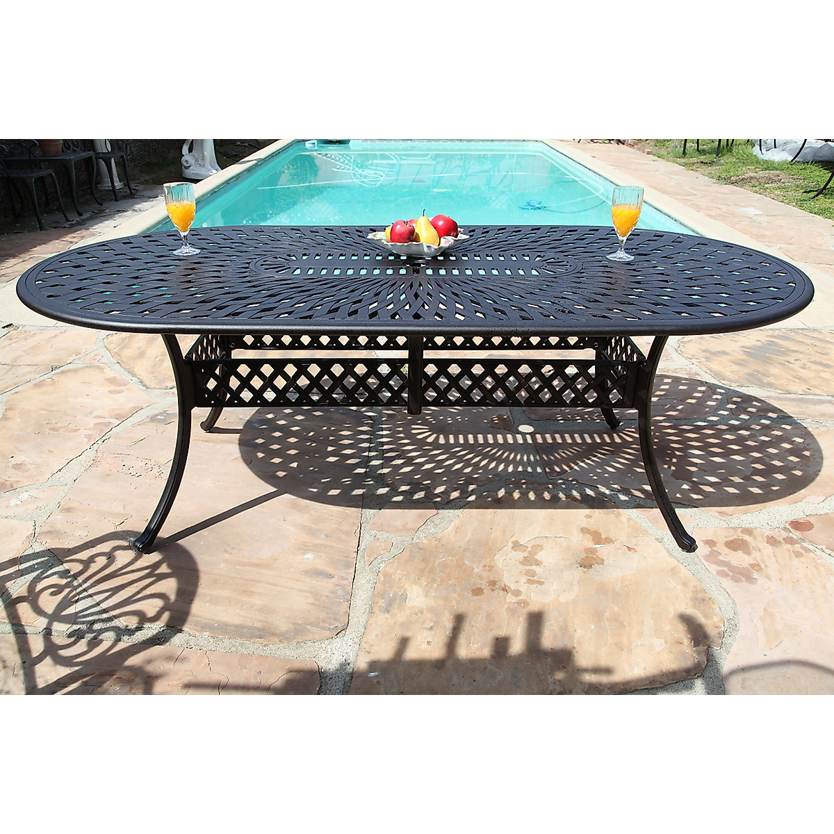 GrandPatioFurniture.com CBM Patio Elisabeth Collection Cast Aluminum 9 Piece Dining Set with 8 Swivel Rockers SH211-8S CBM1290