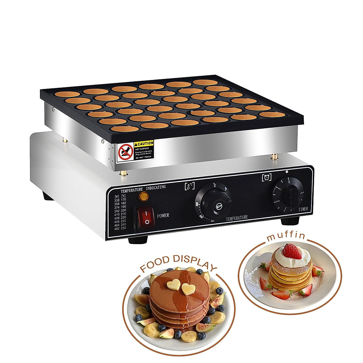 110V Commercial Mini Dutch Pancake Maker ，36PCS Dutch Pancake Baker Machine ，Nonstick Dorayaki Maker,Dutch Poffertjes Grill,Stainless Steel, Breakfast，Snacks, Desserts, Restaurants, Cafes