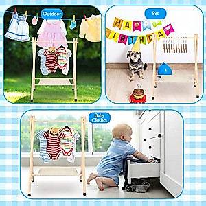 Queekay Kids Clothes Rack with 10 Wooden Clothes Hanger Dress Up Rack Dress Up Storage Child Garment Rack Clothes Organizer for Doll Kids Toddler Pet (Medium)