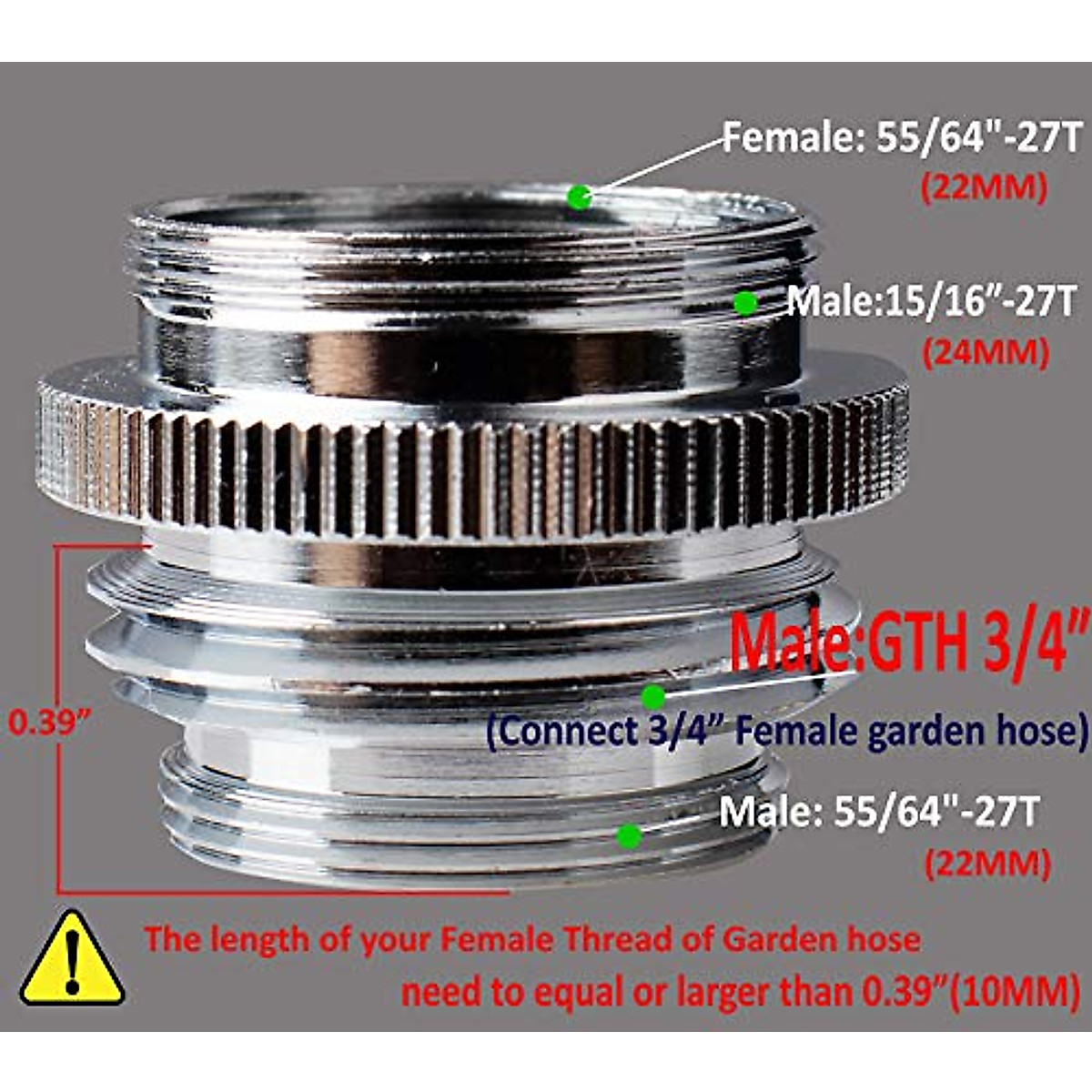 WHK Faucet Adapter Faucet to Hose Adapter Multi-Thread Garden Hose Adapter kitchen Sink Faucet Adapter to Garden Hose Brass Aerator Adapter for Female to Male and Male to Male-Chrome plated (2pack）