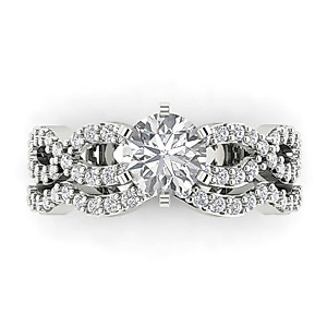 Clara Pucci 1.55ct Round Cut Halo Solitaire Stunning Moissanite Engagement Promise Anniversary Bridal Ring Band set 14k White Gold 10.5