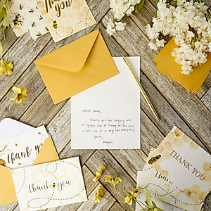 Pipilo Press 48 Pack Bee Thank you Cards Bulk, Bumblebee Honeycomb Design with Yellow Envelopes for Baby Shower, Birthdays (4x6 In)