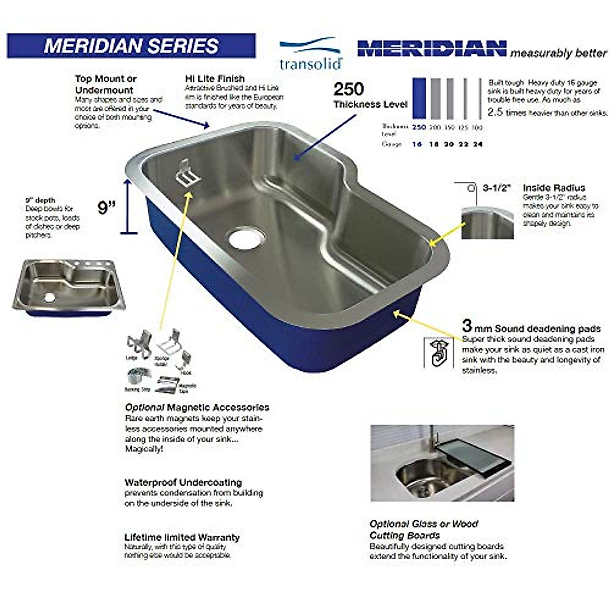 Transolid MUDD32219 Kitchen Sink, 32-in x 21-in x 9-in, Stainless steel