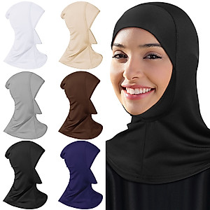 6 Pieces Muslim Hijab Cap Solid Color Muslim Scarf for Women Modal Adjustable Stretchy Turban Full Cover Shawl Cap Sport Head Scarf for Daily Wearing and Workout