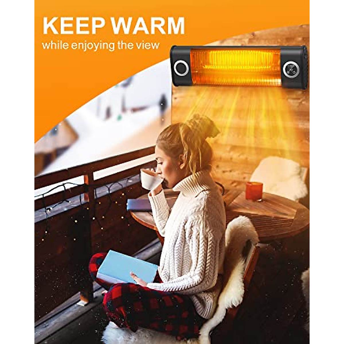 Infrared Patio Heater, Fast Garage Heating Electric Patio Heater with 2 Heating Modes for Indoor & Outdoor, 1500W Wall-Mounted Heater with Remote Control for Home, Balcony, Garage, Basement, Backyard