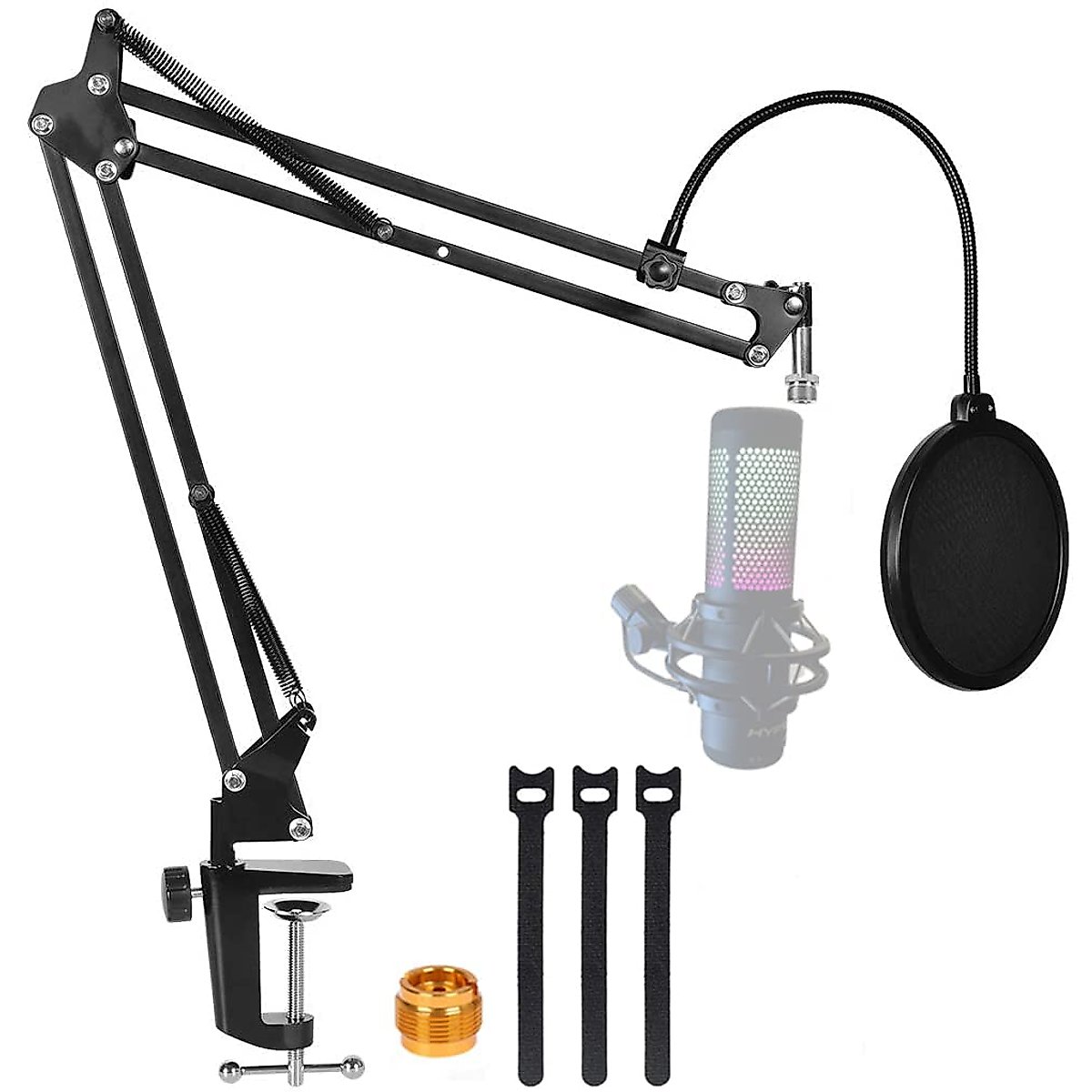 Compatible with HyperX Quadcast S Mic Boom Arm, For Hyperx Quadcast Microphone Adjustable Stand with Pop Filter,Windscreen to Improve Sound Quality By YUZUHOME
