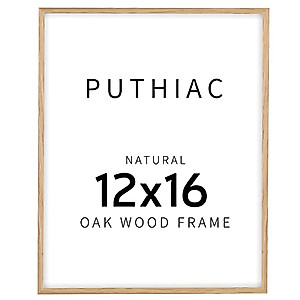 puthiac 12x16 Oak Wood Picture Frame - Minimalist 12x16 Poster Frame, 12"x16" Picture Frame Wood, Natural Solid Wooden Picture Frames for Wall Art Photo and Prints (Set of 1)