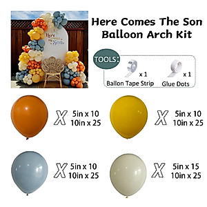 Here Comes the Son Balloon Arch Garland Kit 147Pcs Boho Retro Dusty Blue Burnt Orange Mustard Yellow Balloons for Baby Boy Shower First Trip Around the Sun Sunshine Theme Birthday Party Decorations