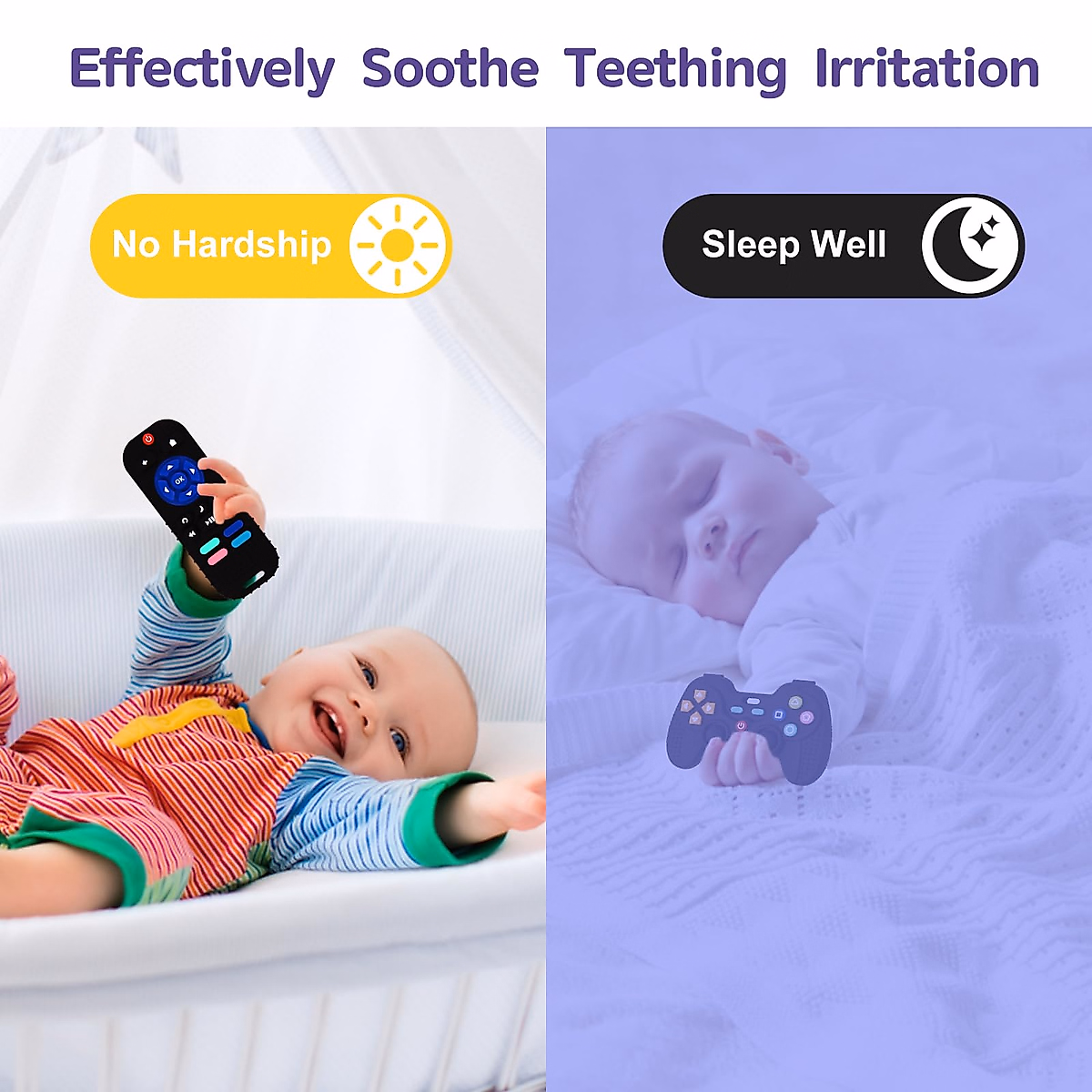 Hooku 2 Pack Silicone Teething Toys for Babies 0-6 Months, Teethers for Babies 6-12 Months, Remote Teether for Baby, Sensory Toys for Babies, Baby Chew Toys