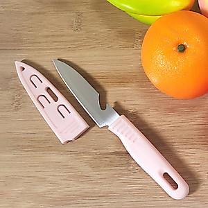 Lomgwumy Paring Knife, 3 Sharp and Durable Fruit Knife, with Scabbard, Simple and Beautiful, Fruit Knives Small is Suitable for Most Vegetables, Fruits and Meat (Pink, Blue, Green)