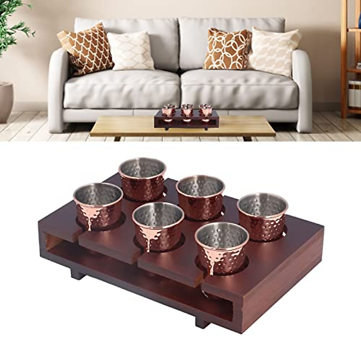 VTOSEN 6pcs Moscow Cocktail Cup, Useful Copper Plated Mule Mug, Stainless Steel Cocktail Mug Set with Storage Holder, for Home Party (100ml)