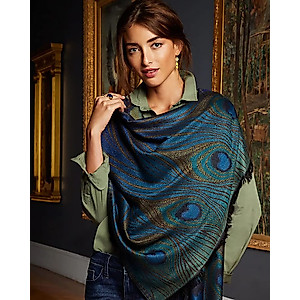 MMA Shawl Scarf Womens Shawls Warm Like Pashmina Scarf Wrap Evening or Day Peacock Design