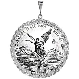 Sterling Silver 2 oz Pancho Villa Rope Bezel 47 mm Coins Prong Back Diamond Cut Coin NOT Included
