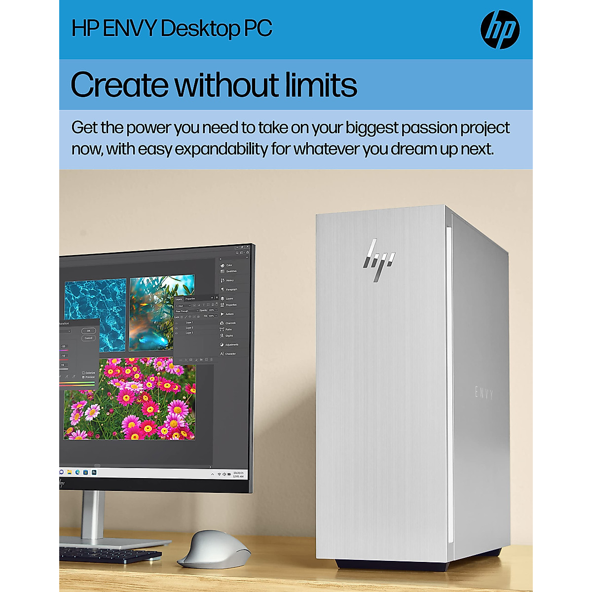 HP Envy Desktop PC, NVIDIA GeForce RTX 3060, 12th Gen Intel Core i5-12400, 16 GB SDRAM, 512 GB SSD, Windows 11 Home, Wi-Fi 6 & Bluetooth, 10 USB Ports, Pre-Built PC Tower (TE02-0020, 2022)