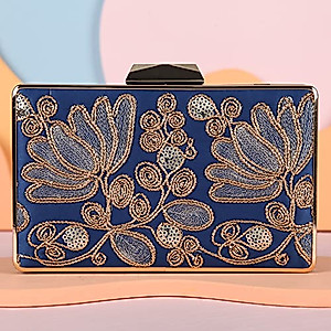 Fawzia Embroidery Wedding Clutch Evening Bags For Women-Blue