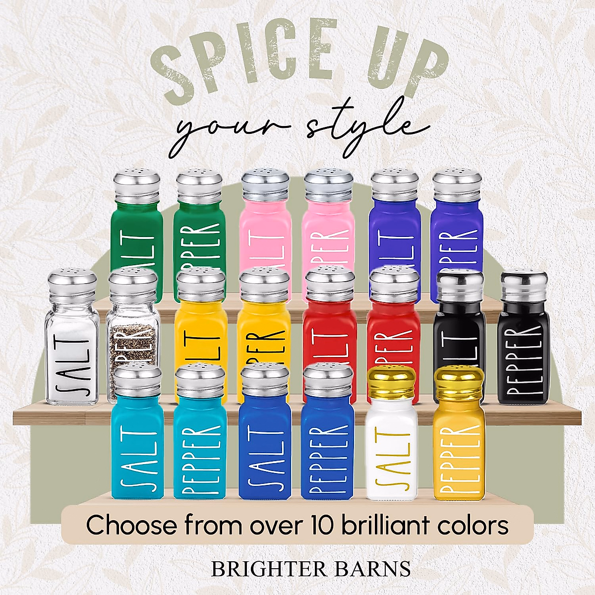 Pink Salt and Pepper Shakers Set by Brighter Barns - Pink Kitchen Accessories - Cute Glass Shakers - Pink Kitchen Decor - Pink Decor for Home Restaurants Wedding & Stainless Steel Lid (Pink)