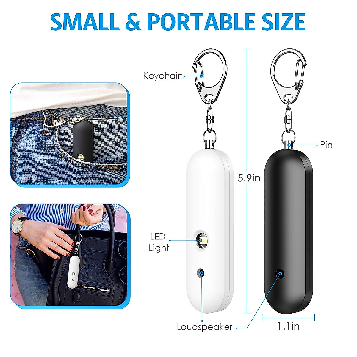 (Upgraded Version) Safe Sound Personal Alarm, 130dB Safesound Security Alarm Keychain, Dual Speakers, Emergency Self Defense Alarm with LED Light, for Kids, Women, Elderly (2 Pack)