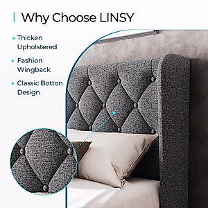 LINSY Full Size Bed Frame, Linen Upholstered Bed Frame with Headboard, Heavy Duty Platform Bed Full, NO Box Spring Needed, Noise-Free, Grey