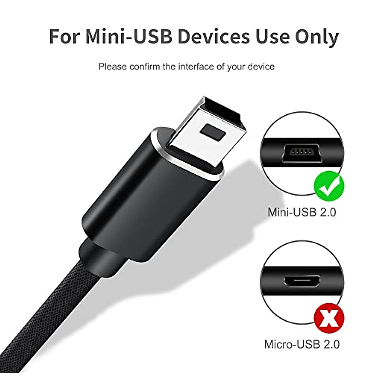 3FT Mini USB to USB-C Cable, USB 2.0 Type C to USB Mini B 5 Pin Charging Cord Braided Support Charge & Sync Compatible with PS3 MP3 Player Dash Camera GPS Hero 3+, USB-C to USB Mini Cable Black