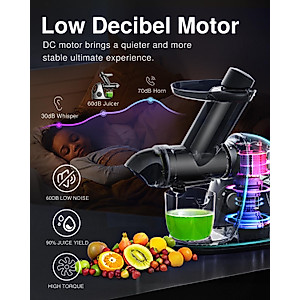 Juicer Machines, Vividmoo Masticating Juicer machines with 3-Inch Wide Chute, 2-Speed Modes & Reverse Function, Powerful Fruit Cold Press Juicer, Dishwasher Safe Slow Masticating Juicer