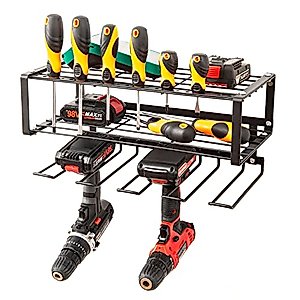 MR LISTEN Electric Drill Storage Rack, Power Tool Organizer Storage Holds 4 Drills, Wall Mount Drill Charging Station for Garage, Home, Workshop