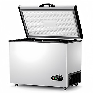 Large Commercial Chest Freezer 14.5 Cu Ft Deep Freezer with 2 Removable Basket and Adjustable Thermostat - Energy Saving Quiet for Home, Supermarkets, and Garages with Glass