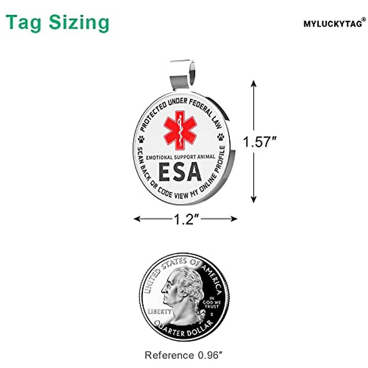 MYLUCKYTAG QR Code ESA Emotional Support Dog ID Tag - Pet Online Profile - Scan QR Receive Instant Pet Location Alert Email