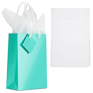 BLUE PANDA Small Teal Party Favor Gift Bags with Handles, Tissue Paper (5.5 x 7.9 In, 20 Pack)
