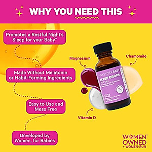 Pink Stork Baby Sleep Drops, Naturally Support Sleep Without Melatonin for Infants, Toddlers, and Kids, Aid Sleep with Chamomile and Magnesium, Baby Essentials for Bedtime, 1 oz, 30 Servings