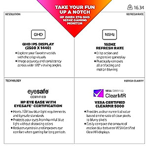 HP OMEN 27q QHD 165Hz Gaming Monitor, QHD Display (2560 x 1440), IPS Panel, 99% sRGB, 95% DCI-P3, 16:9, AMD FreeSync Premium Technology, 27q (2023),Black