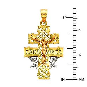 The World Jewelry Center 14k REAL Tri Color Gold Religious Jesus Crucifix Cross with Angel Charm Pendant
