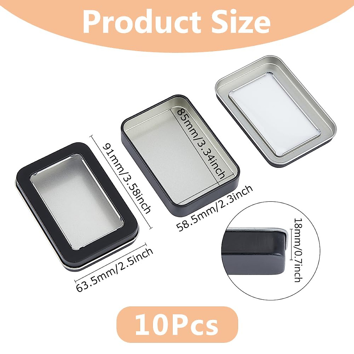 DICOSMETIC 10Pcs Metal Storage Organizer Tins Hinged Lids for Small Items Rectangle Storage Containers with Clear Window for Jewelry Organizer Party Favors