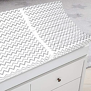 American Baby Company 2 Pack Printed 100% Cotton Knit Fitted Contoured Changing Table Pad Cover - Compatible with Mika Micky Bassinet, Gray Stars and Zigzag, for Boys and Girls